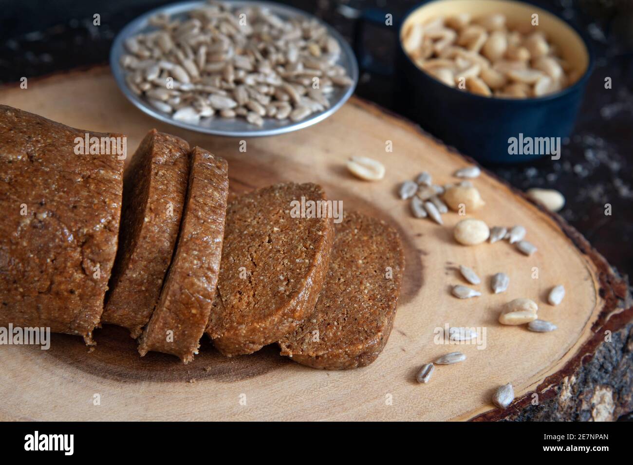 Homemade halva with peanuts and sunflowers on wooden background Stock ...