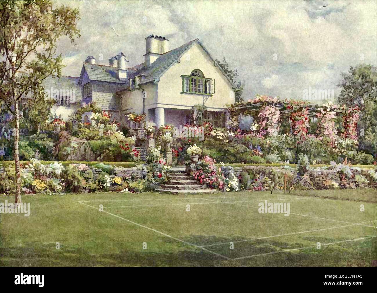 Ernest Chadwick painting of the tennis court at Shrublands Stock Photo ...
