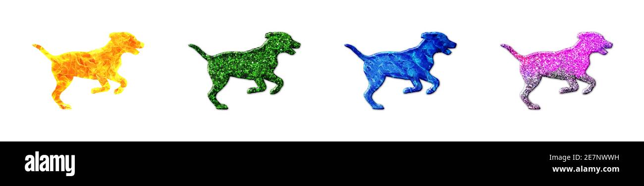 Illustration of four dogs composed of colorful vibrant textures ...