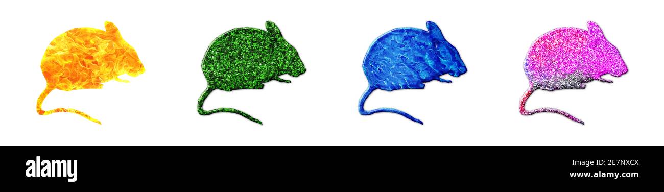 Illustration of four mice composed of colorful vibrant textures ...