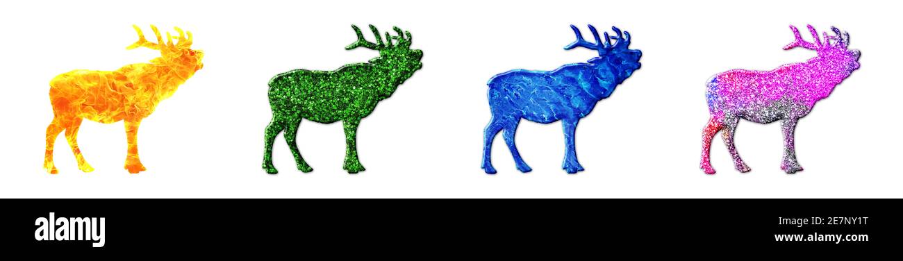 Illustration of four deer composed of colorful vibrant textures ...