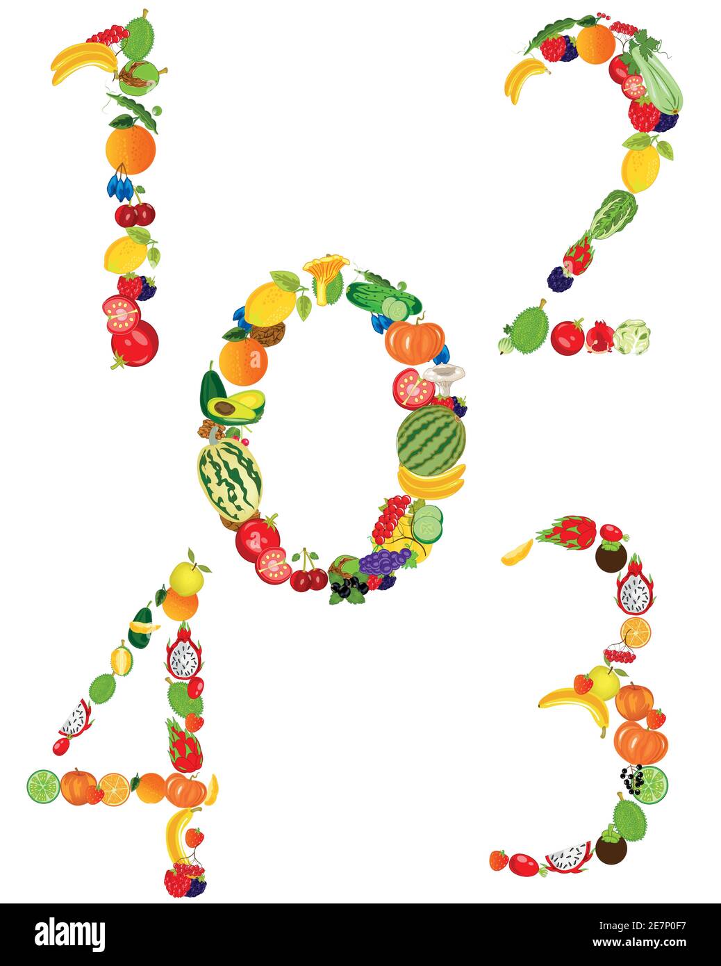 Vector illustration of the numerals built from fruit and vegetables ...