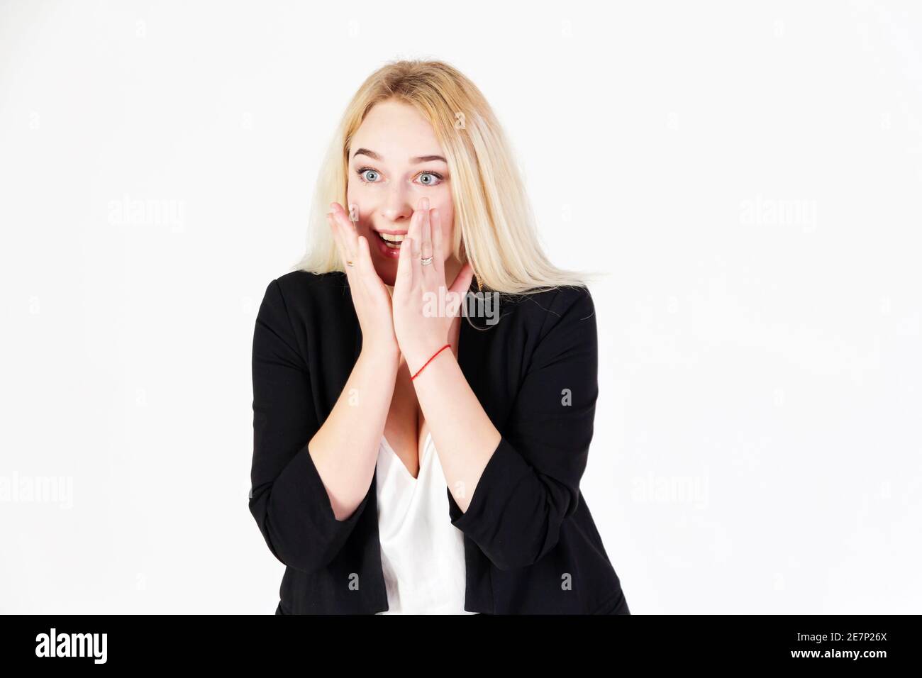 Studio photo of blonde girl isolated on white background. Reference of ...