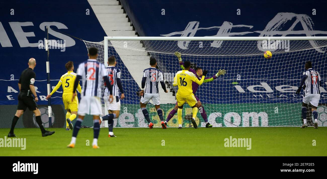 West Bromwich Albion's Kyle Bartley scores their first goal of the game ...