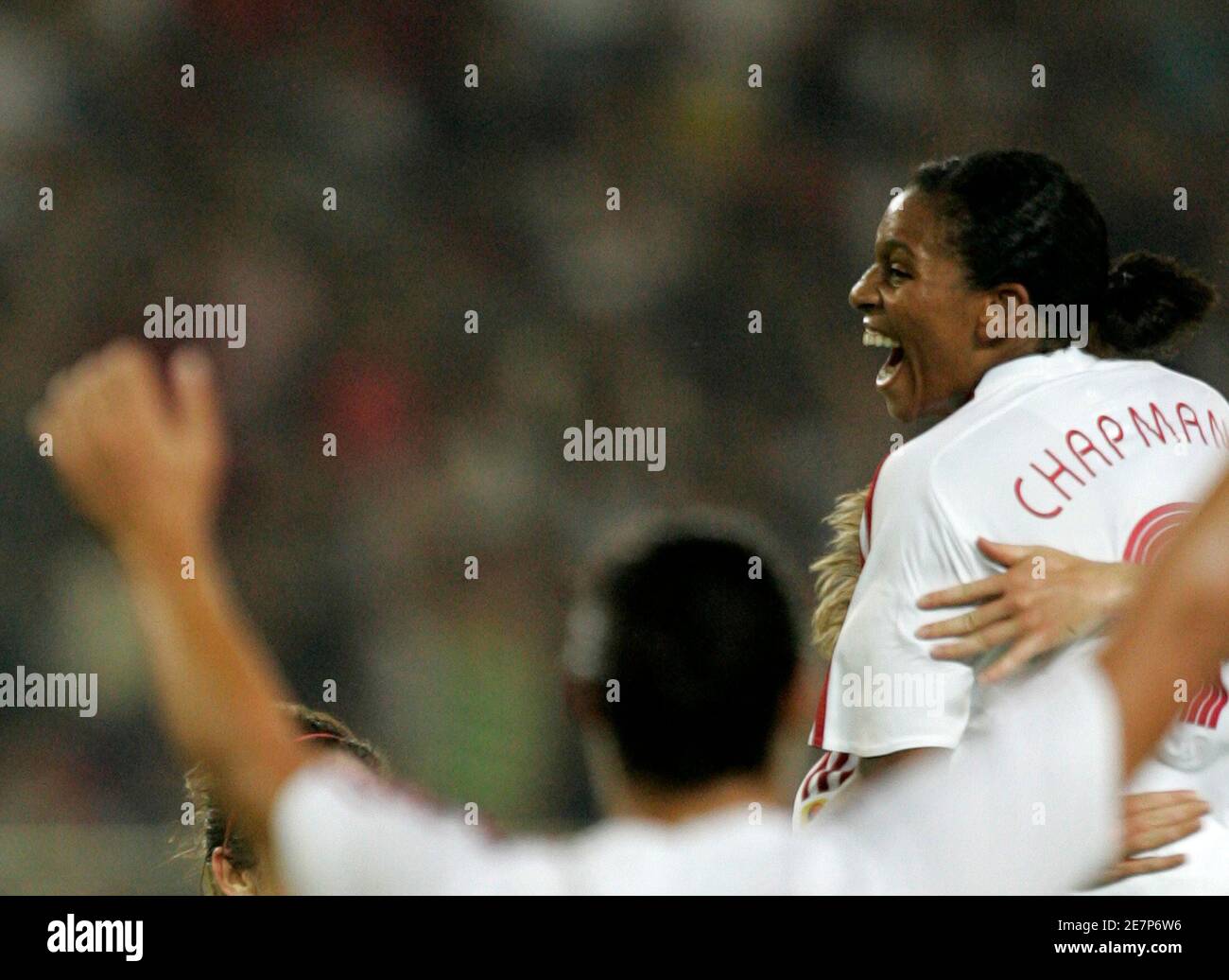 Canada's Candace Chapman celebrates after scoring against Norway during ...