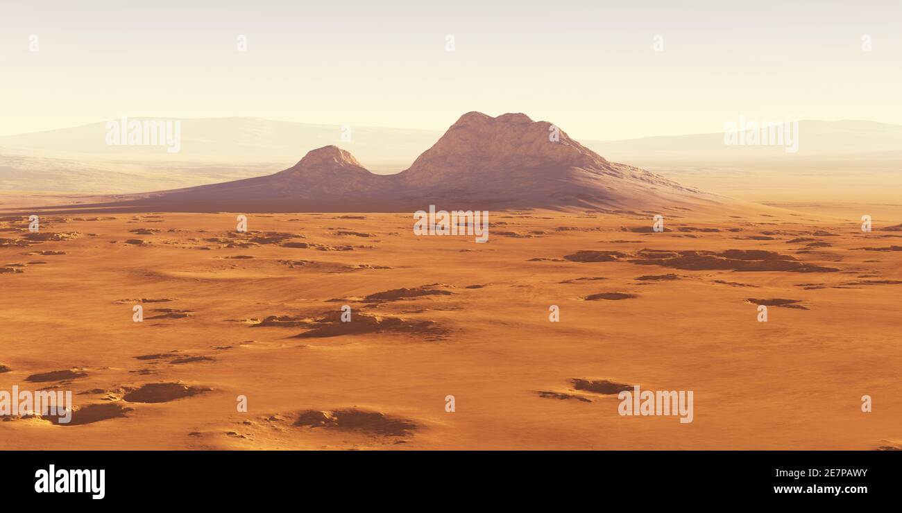 Landscape on Mars. Central peak in the middle of the crater, bounce ...