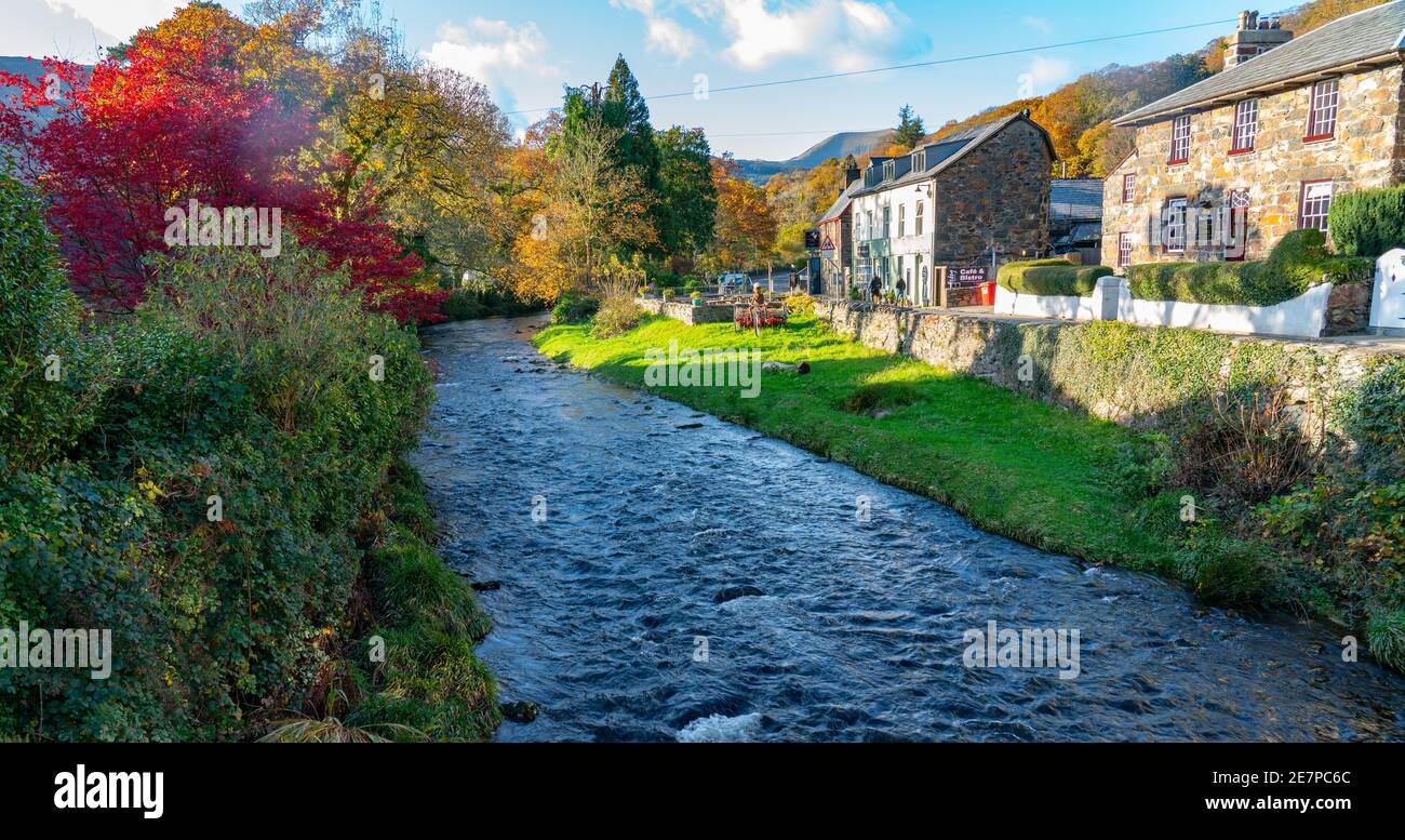 The River Colwyn, flowing through Beddgelert, Gwynedd, North Wales ...