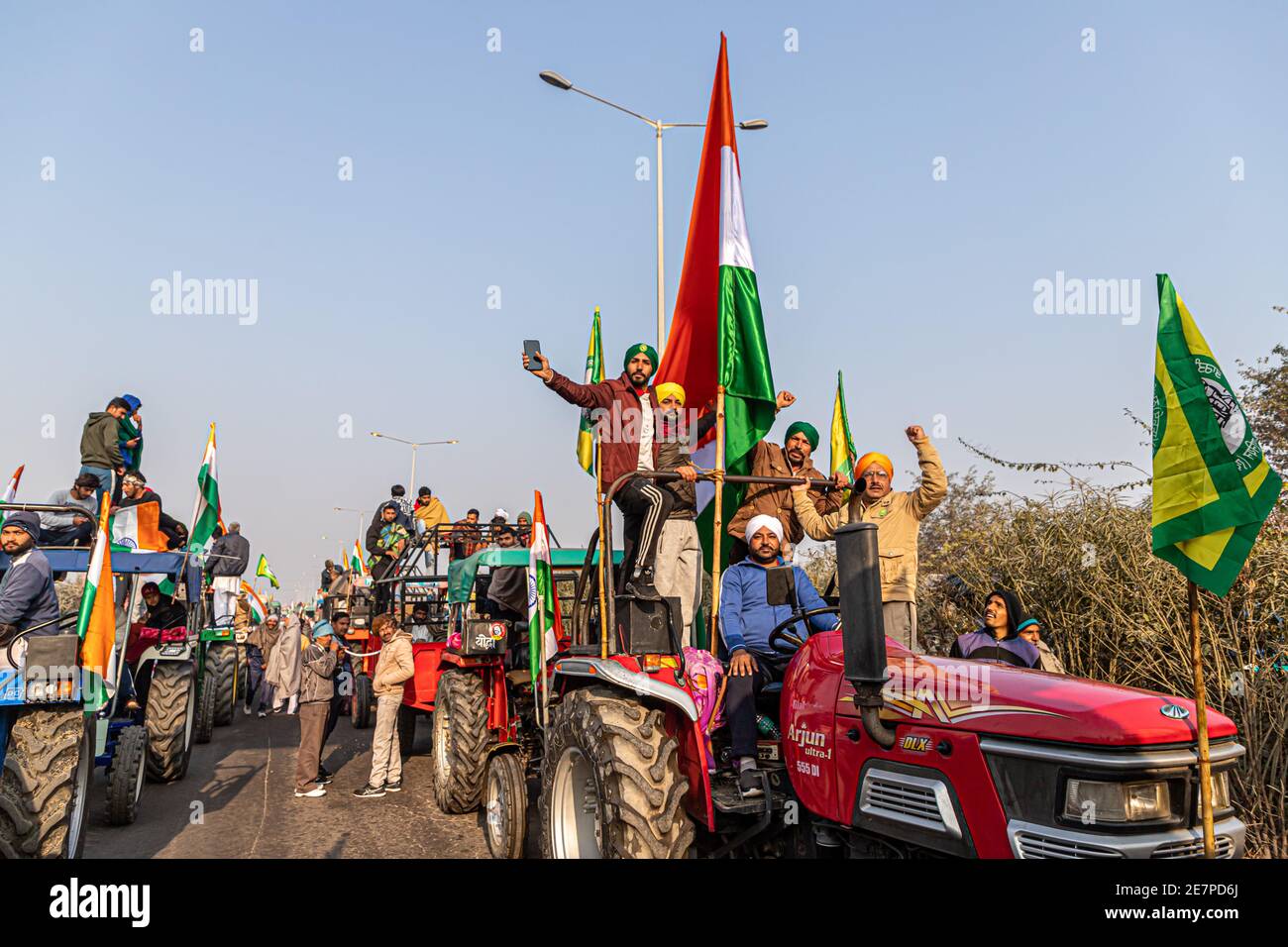 huge number of tractor with indian flag going for tractor rally during ...