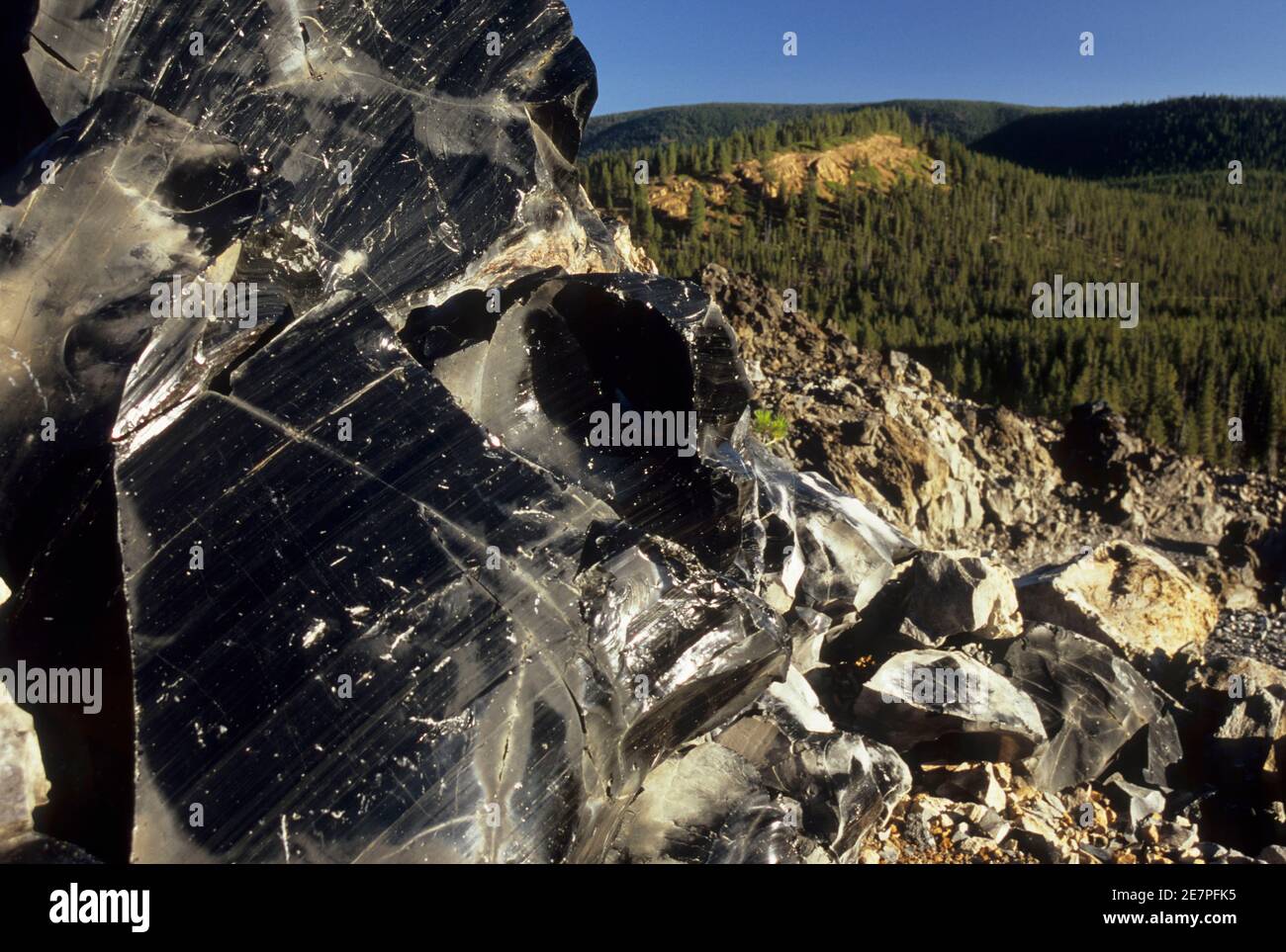 Obsidian along Obsidian Flow Trail, Newberry National Volcanic Monument, Oregon Stock Photo - Alamy