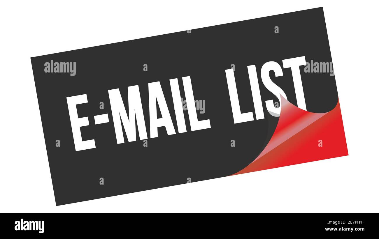 E-MAIL LIST text written on black red sticker stamp Stock Photo - Alamy