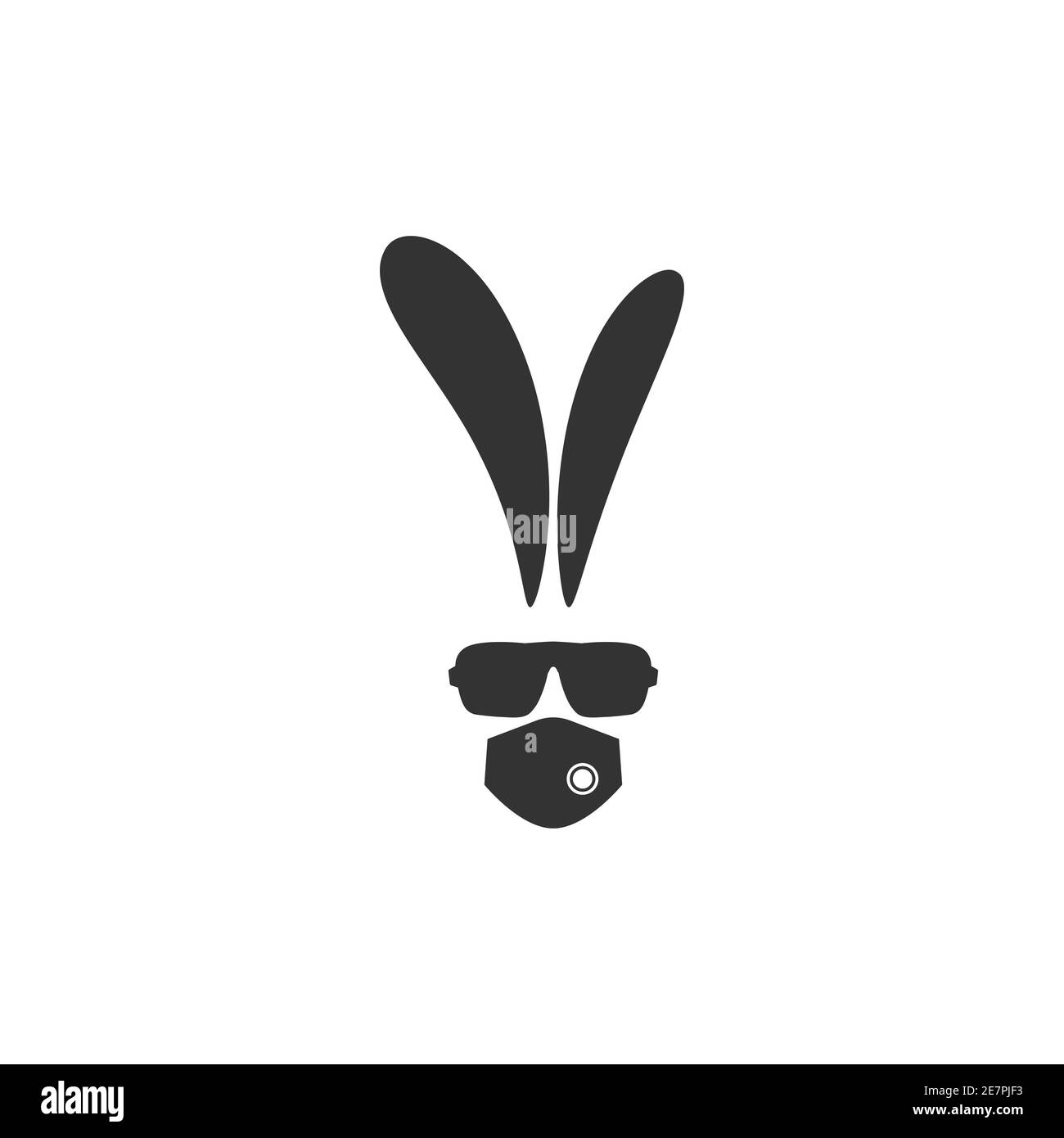 black flat hipster rabbit avatar with glasses and medical mask isolated ...