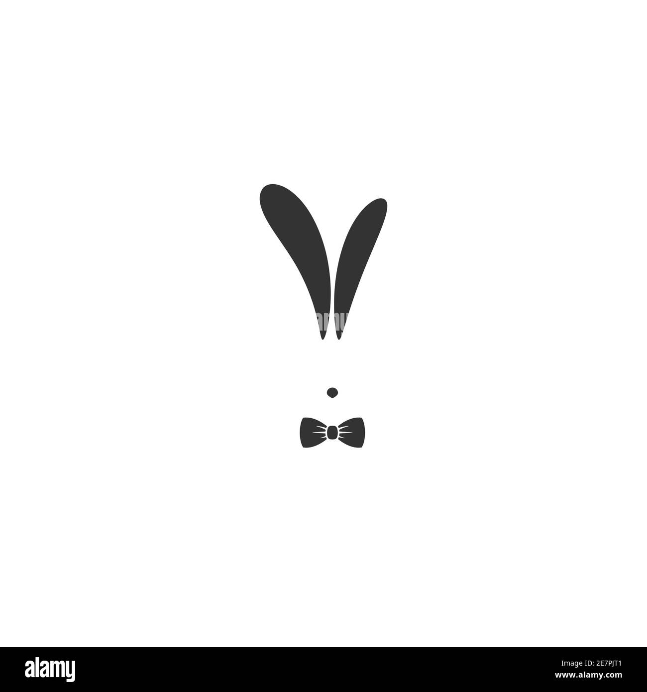black flat rabbit avatar with gentleman bow tie isolated on white ...