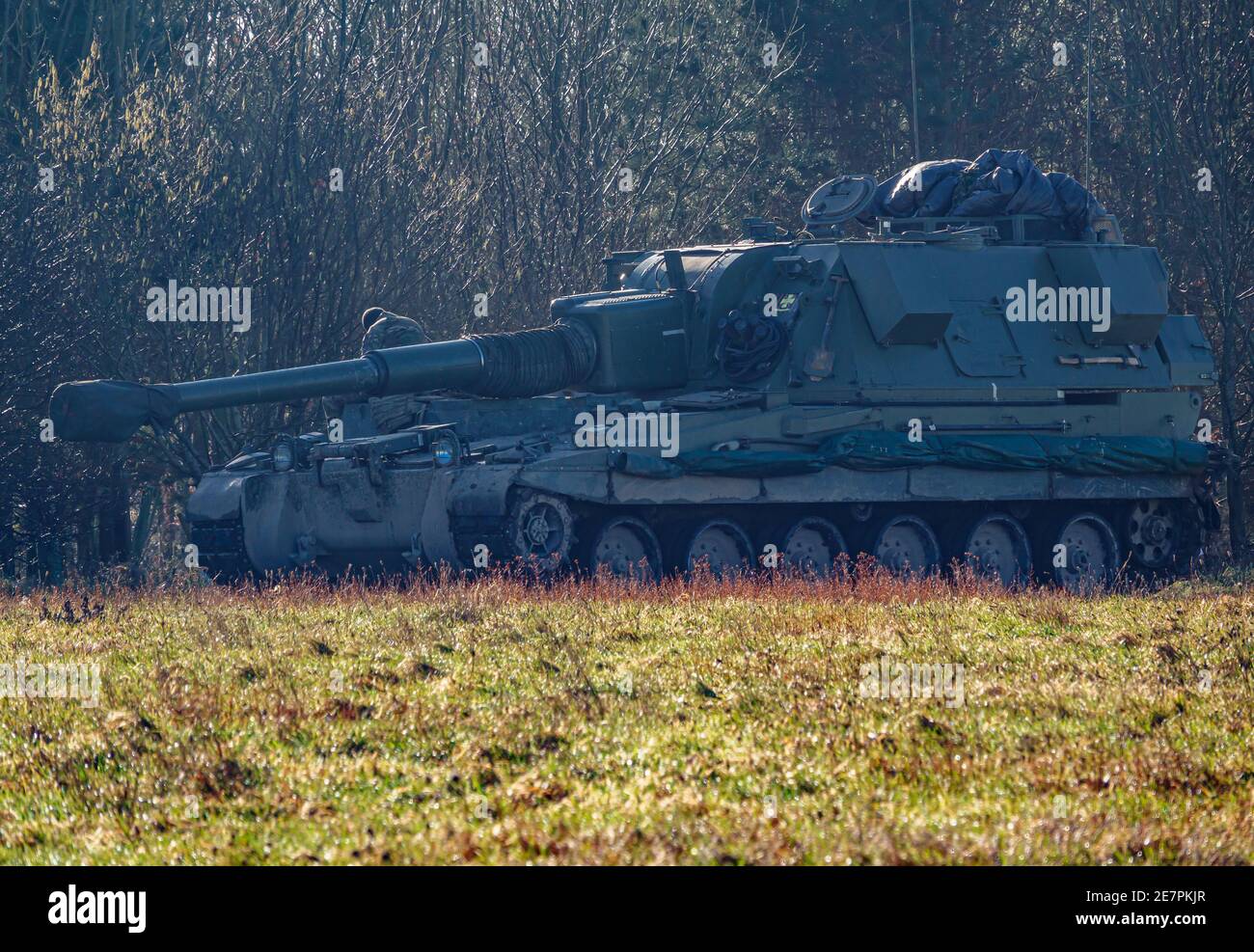 british army AS-90 155mm self propelled howitzer gun, preparing for a ...