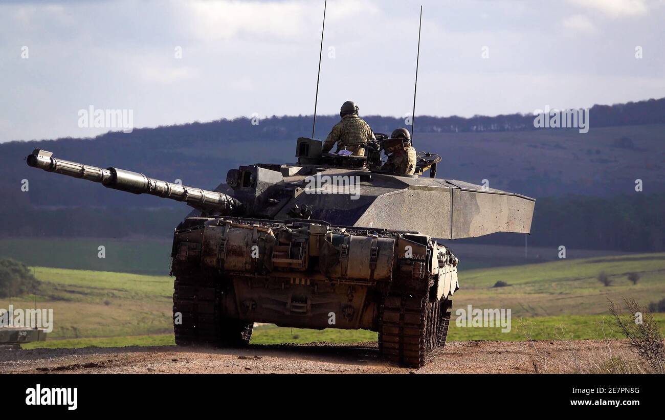 British Army Challenger 2 main battle tank demonstrating firepower on ...