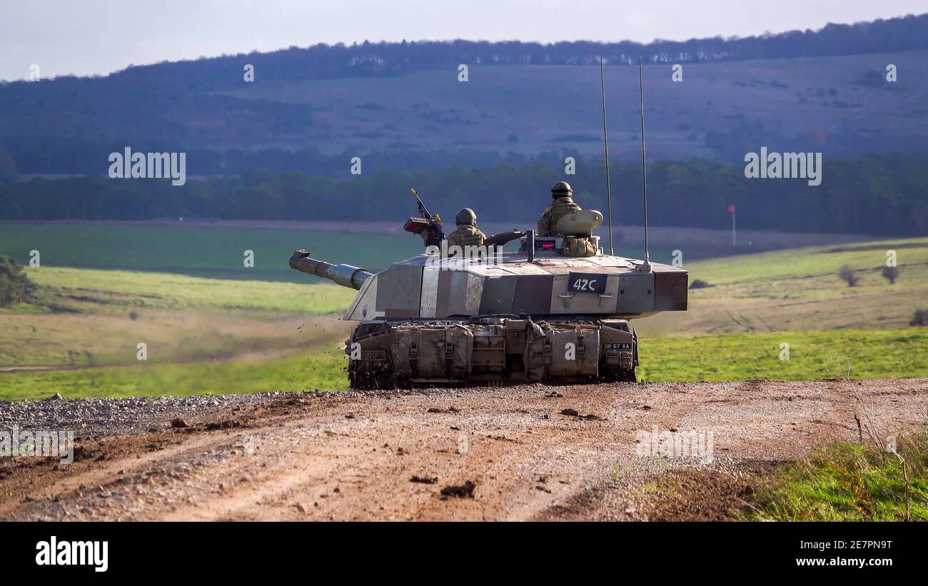 British Army Challenger 2 main battle tank demonstrating firepower on ...