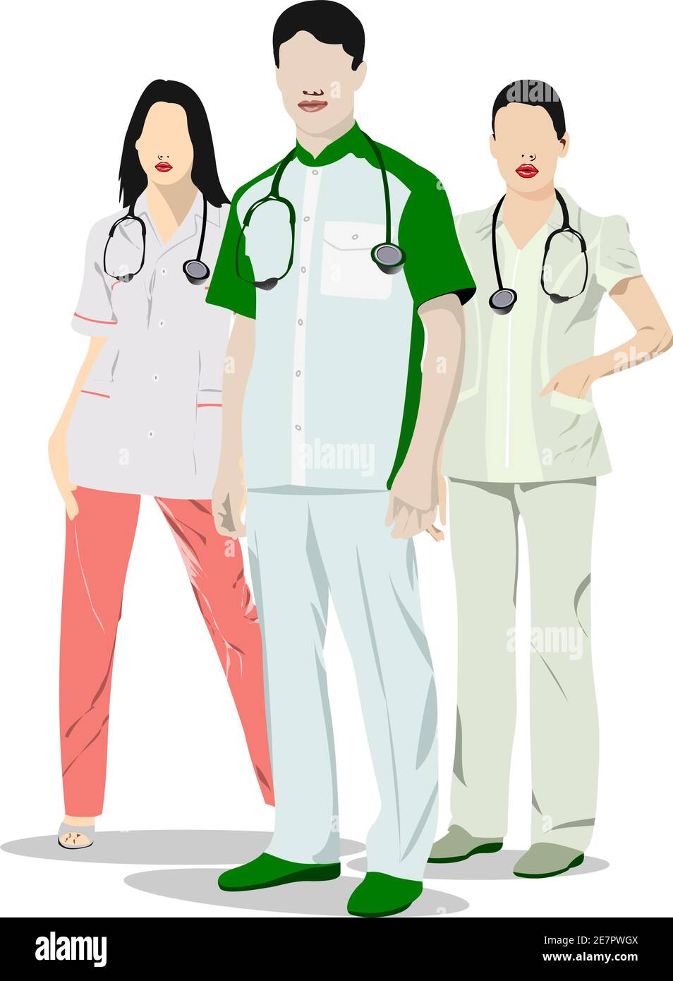 Three Medical doctors with doctor`s smock. Vector illustration Stock ...