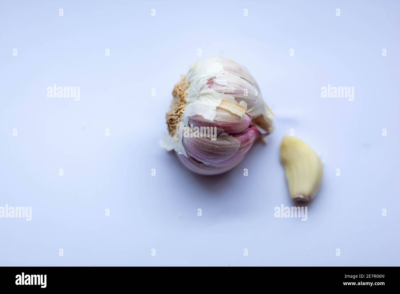 Garlic and clove section on a white background Stock Photo - Alamy