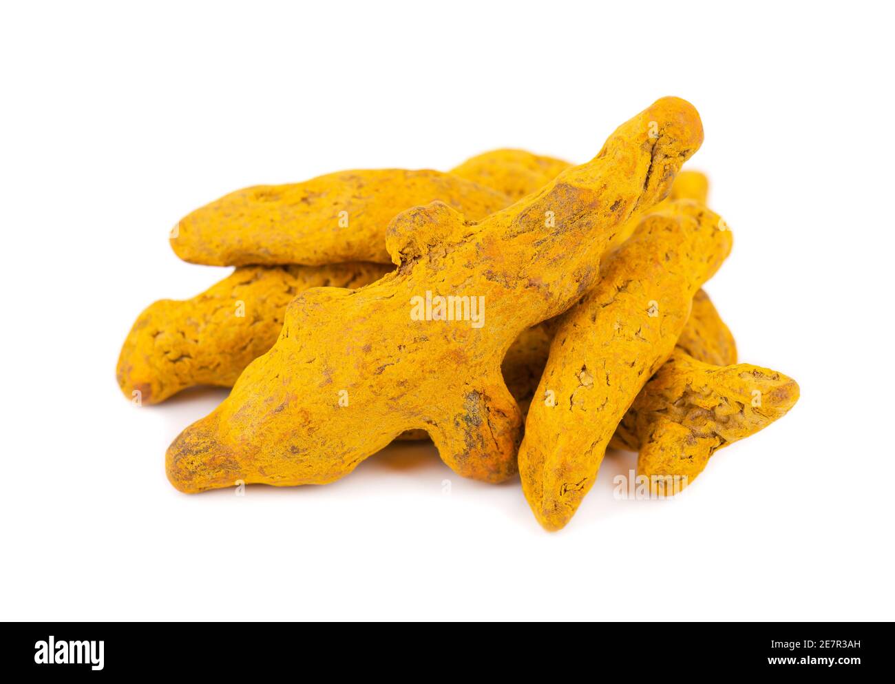 Dry turmeric root isolated on white background. Curcuma longa linn ...