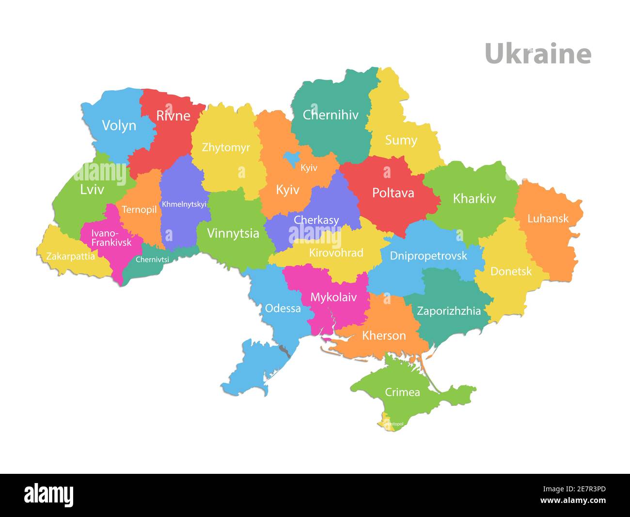 Ukraine map, administrative division, separate regions with names ...