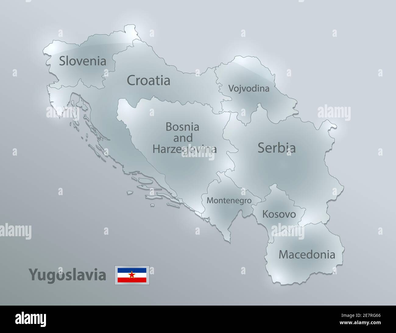 Yugoslavia map and flag, administrative division, separates regions and ...