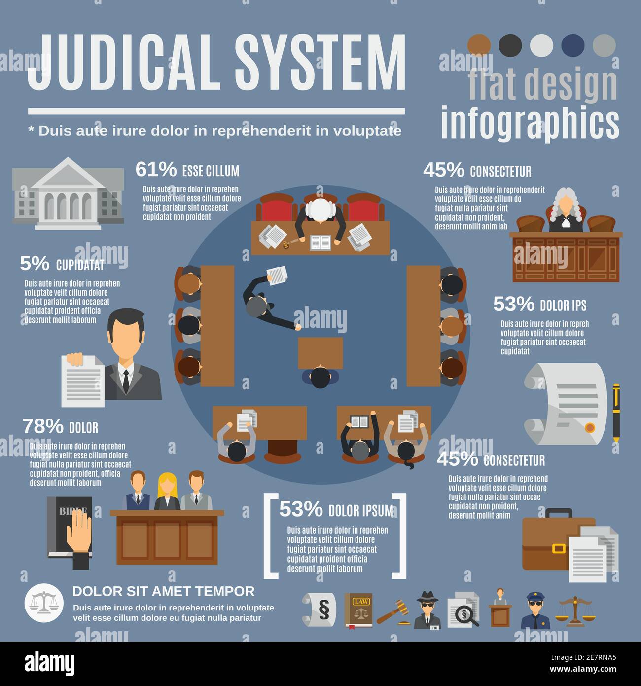 Law infographics set with court and judical system elements vector ...