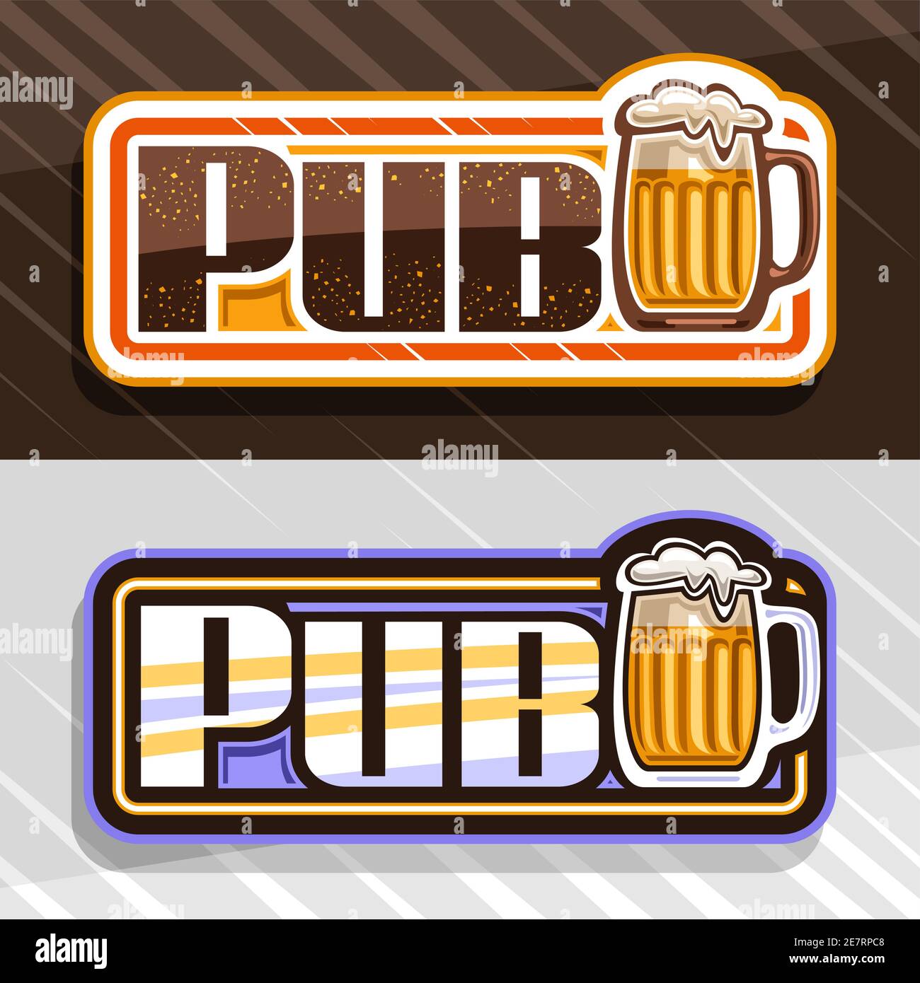 Vector logos for Beer Pub, 2 decorative sign boards with illustration ...