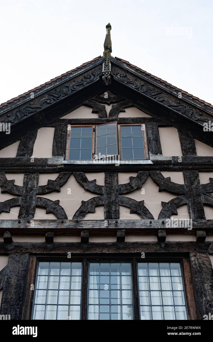 Detail of a half-timbered building in Ludlow, an historic market town ...