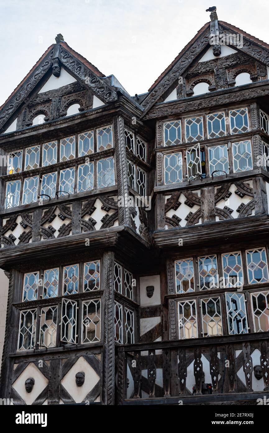 Detail of a half-timbered building in Ludlow, an historic market town ...