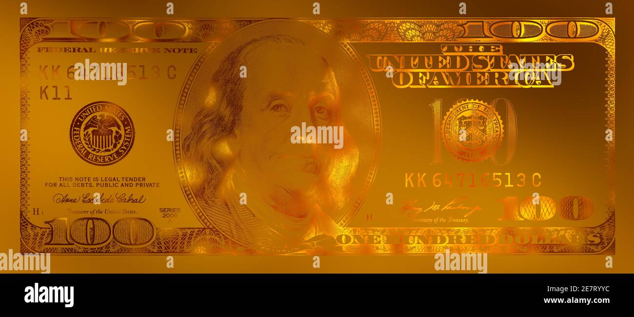 golden textured 100 US dollar banknote for design purpose Stock Photo ...