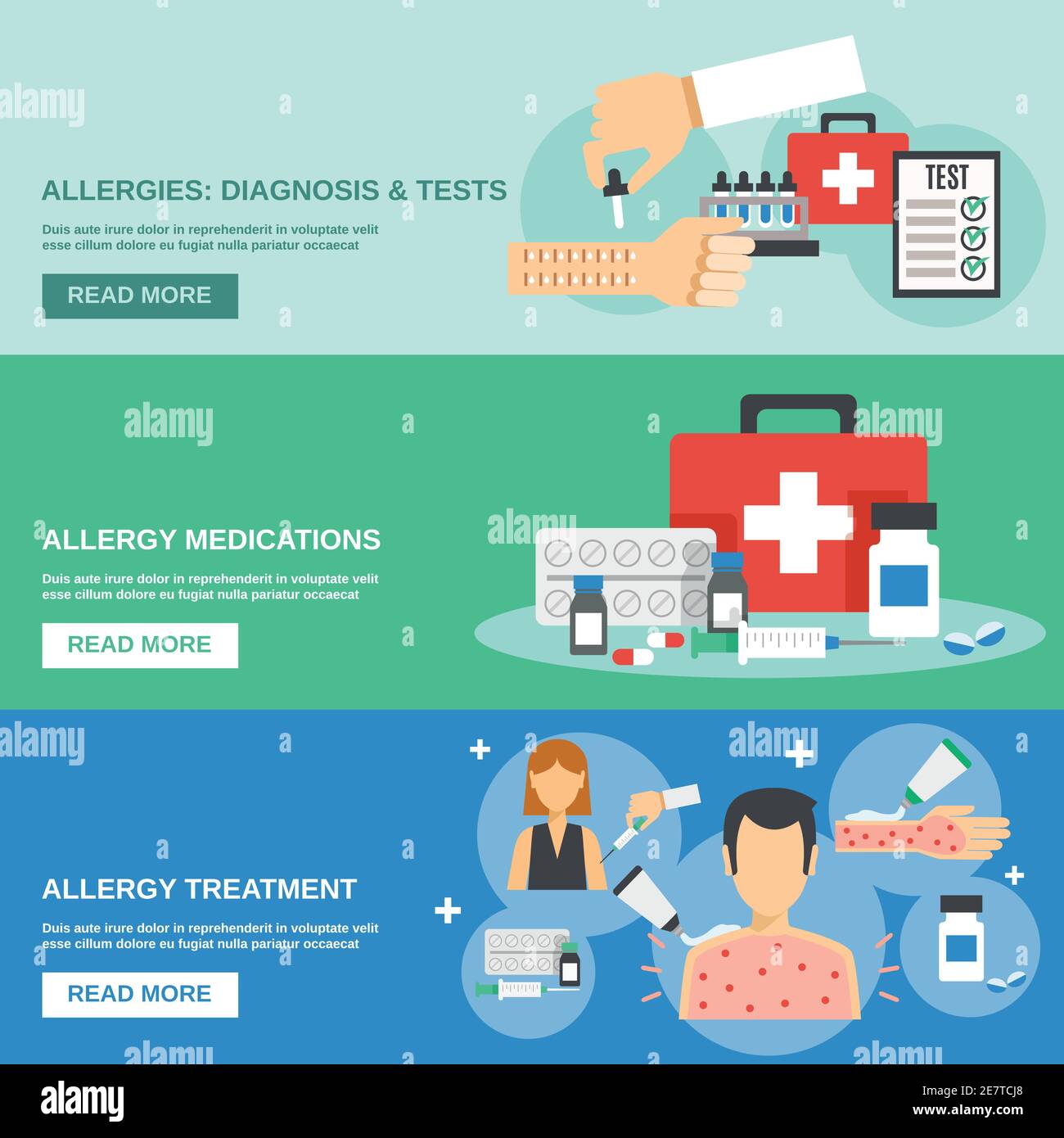 Allergy horizontal banner set with diagnosis and tests elements ...