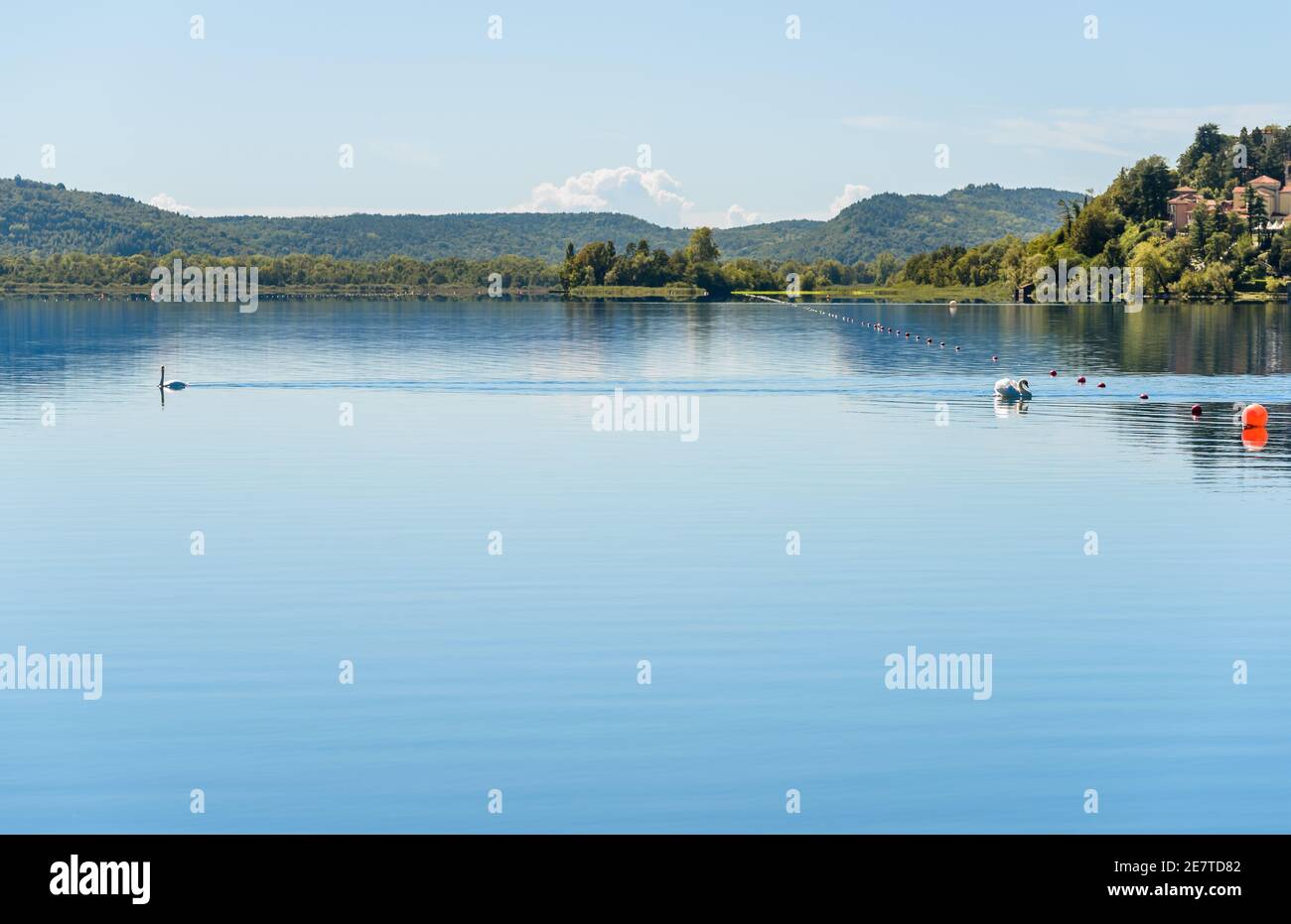 Landscape of Lake Varese from lakefront of Gavirate, Lombardy, Italy ...
