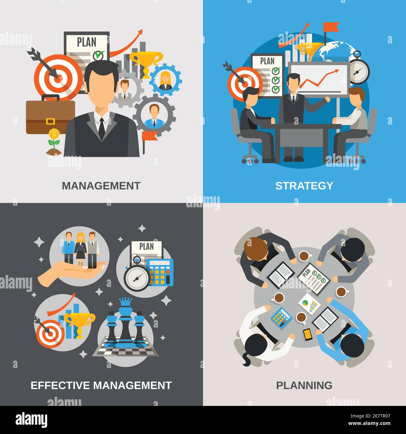 Management design concept set with effective planning flat icons ...