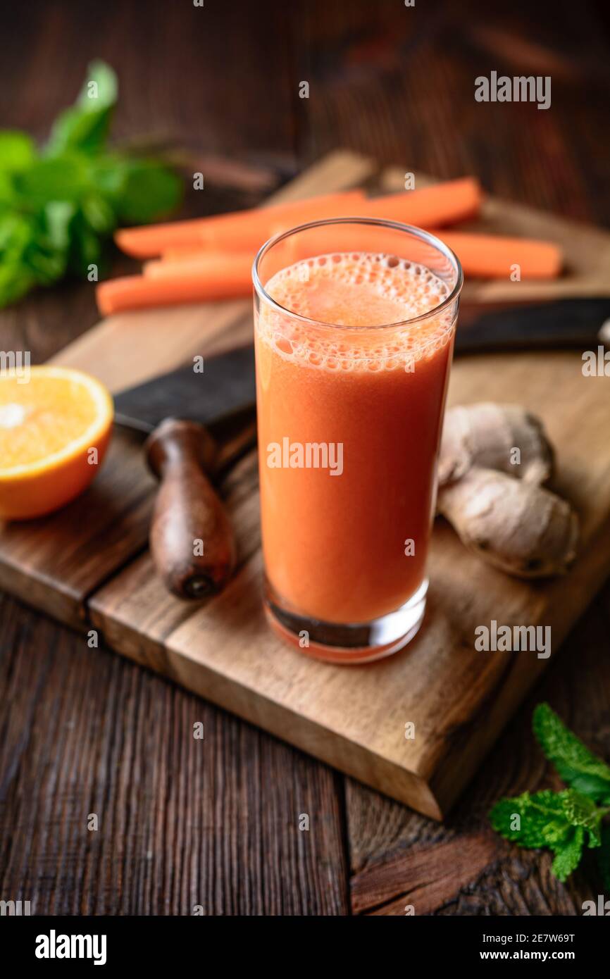 Immunity boosting drink for breakfast, freshly made nutritious carrot ...