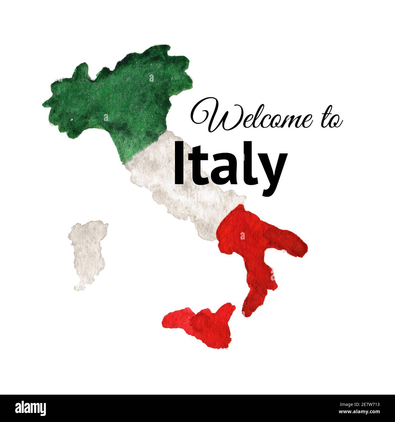 Welcome to Italy card. Hand drawn watercolor illustration isolated on ...
