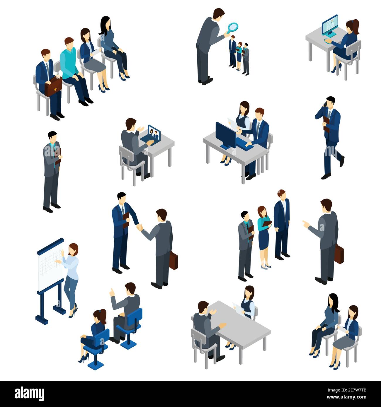 Recruitment process set with isometric business people employees ...