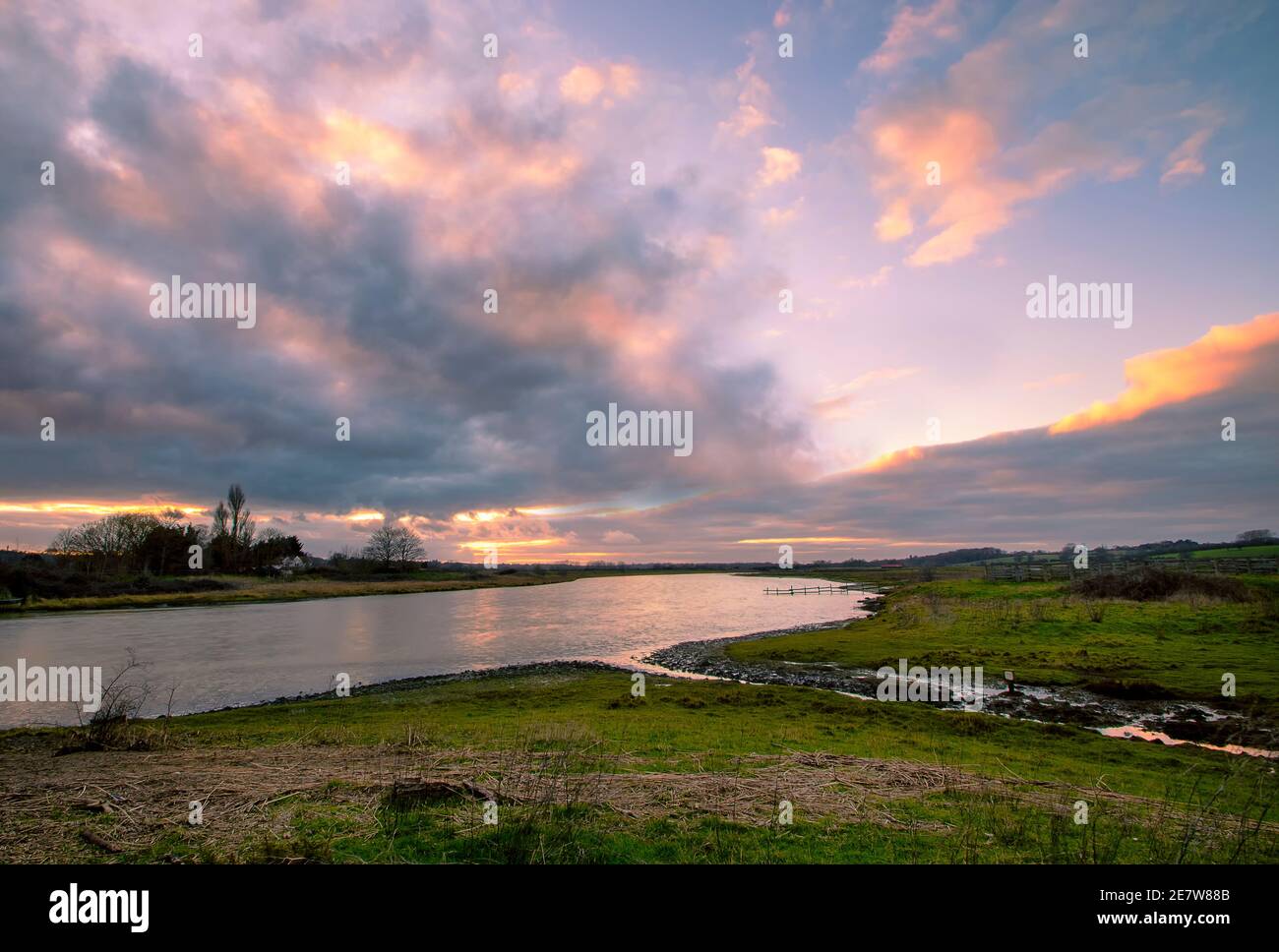 Sunset over the River Stour on the Suffolk / Essex border, UK Stock ...