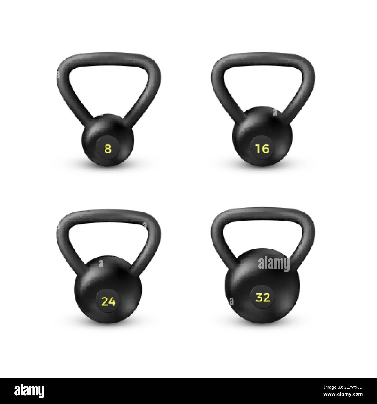 Set of black realistic kettlebell. Equipment for bodybuilding and ...