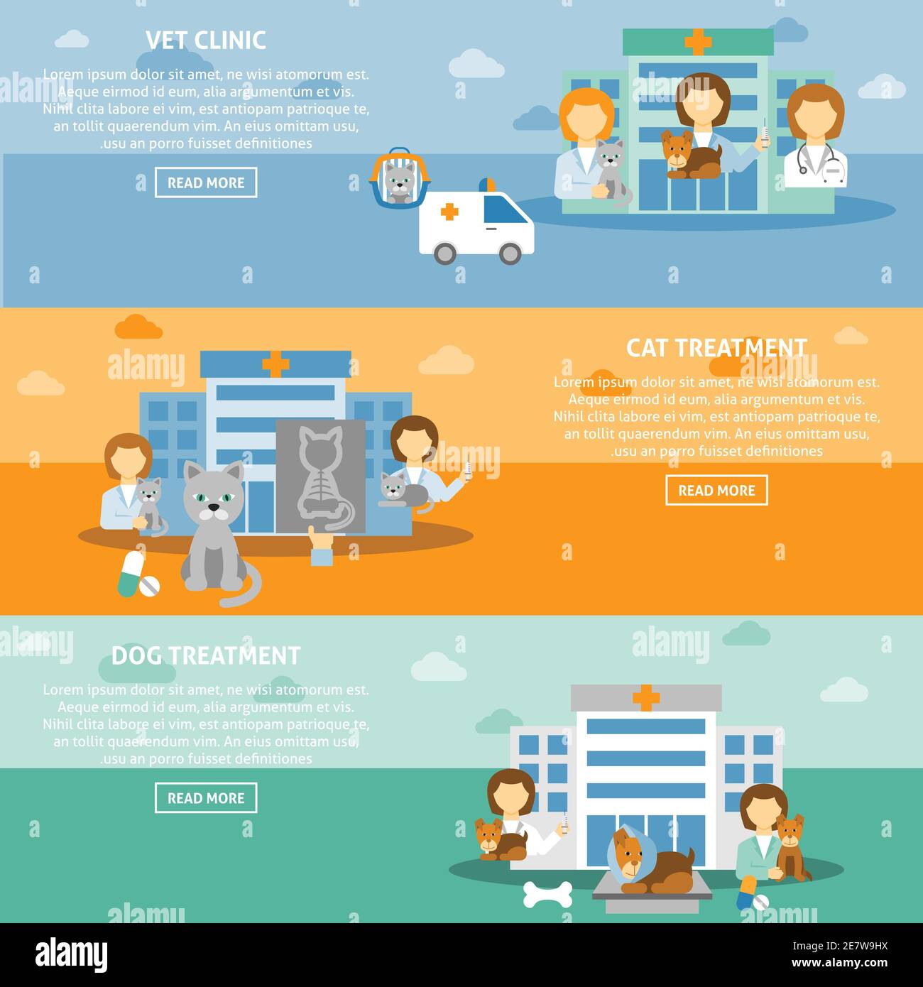 Veterinary clinic practice 3 interactive horizontal website banners for ...