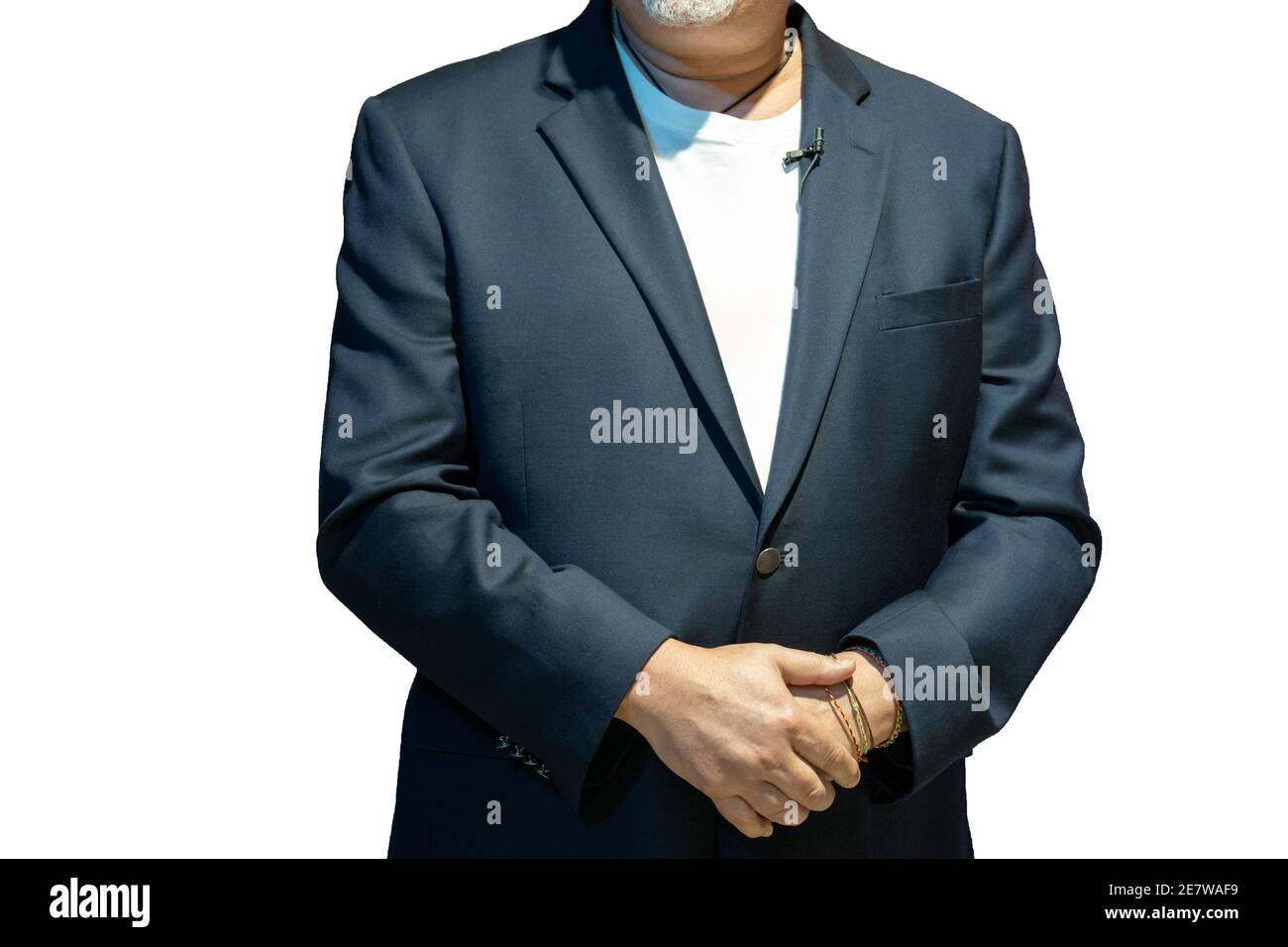 Close up to the body of smart caucasian big guy, a confident business ...