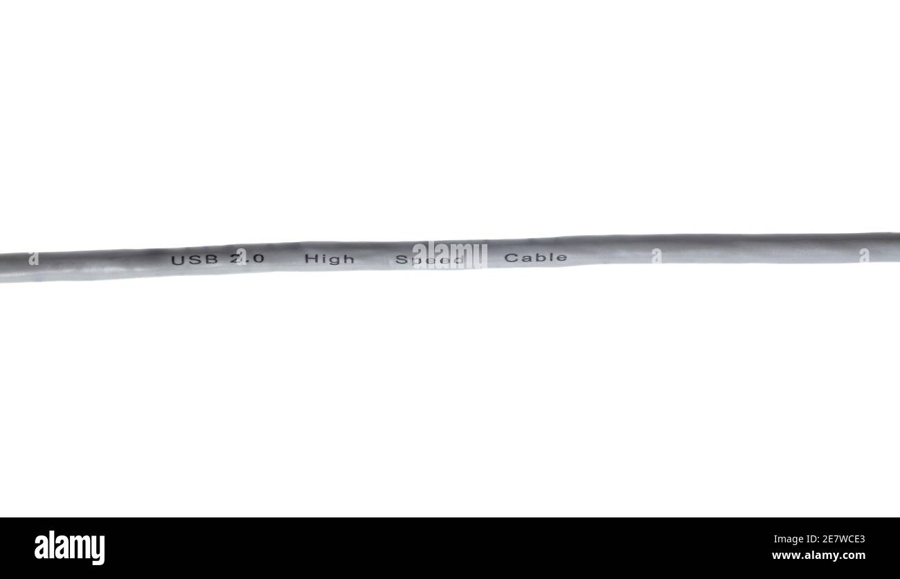 Gray USB cable isolated on white background Stock Photo - Alamy