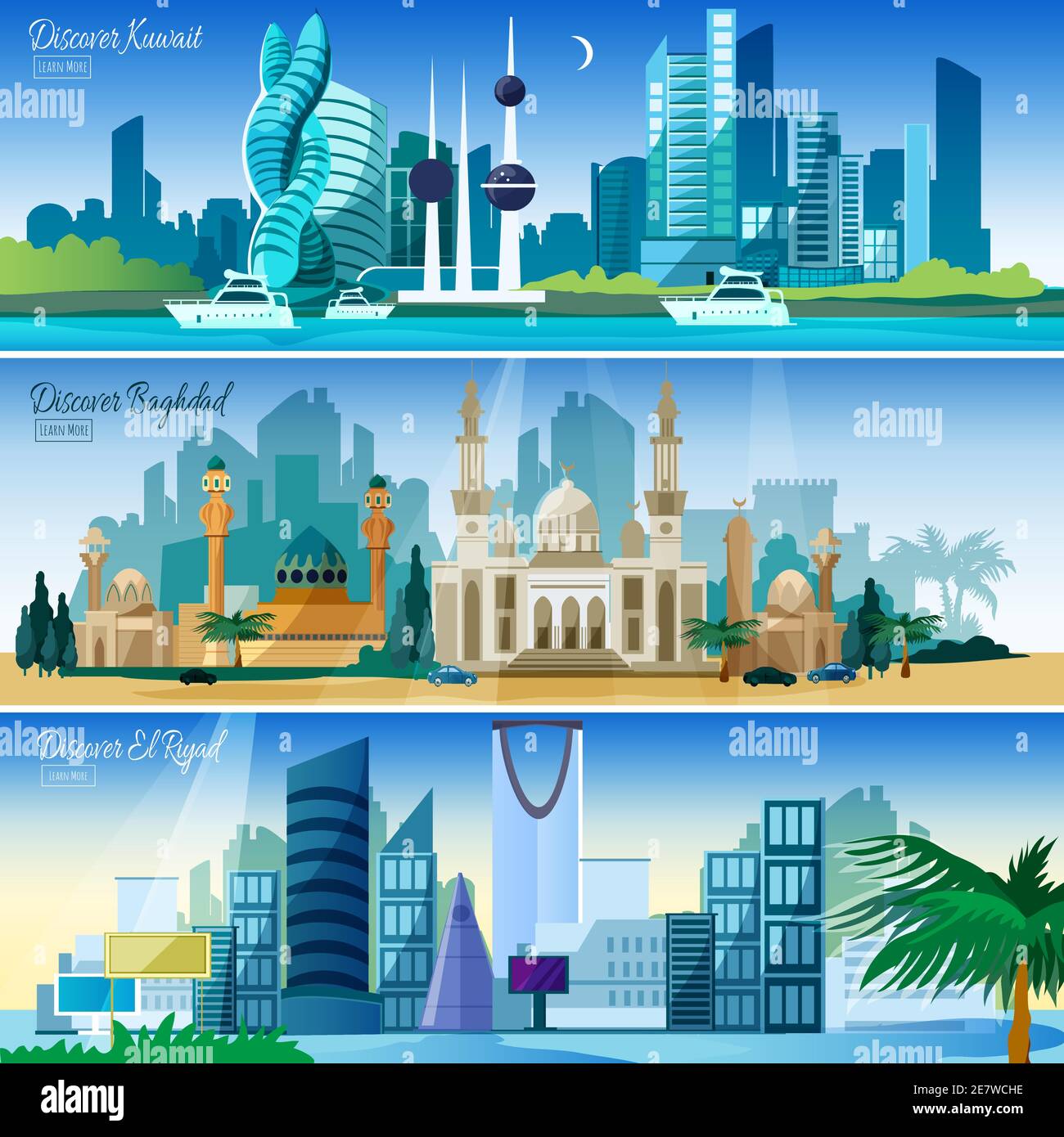 Travel agency flat horizontal interactive banners set with exotic ...
