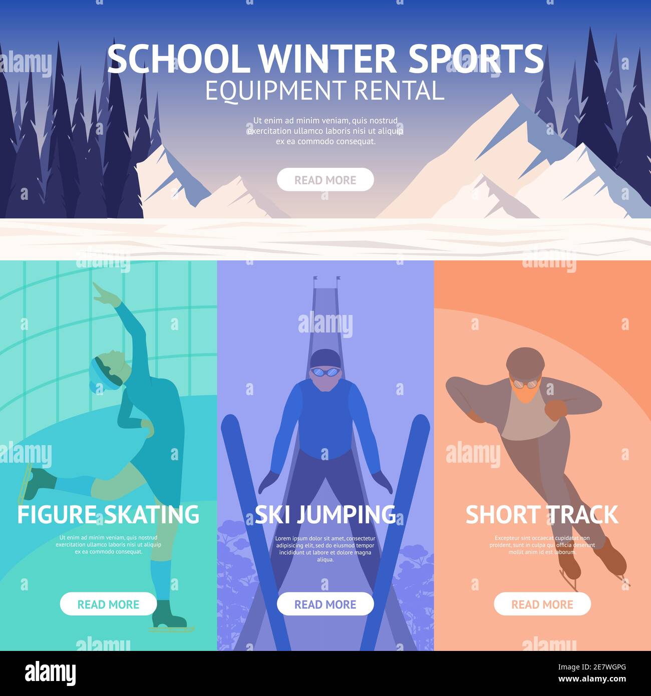 Winter sport banner set with figure skating ski jumping short track ...