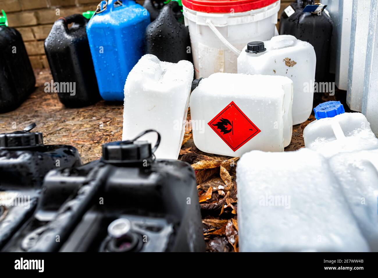 Plastic containers containing chemical waste from laboratories Stock ...