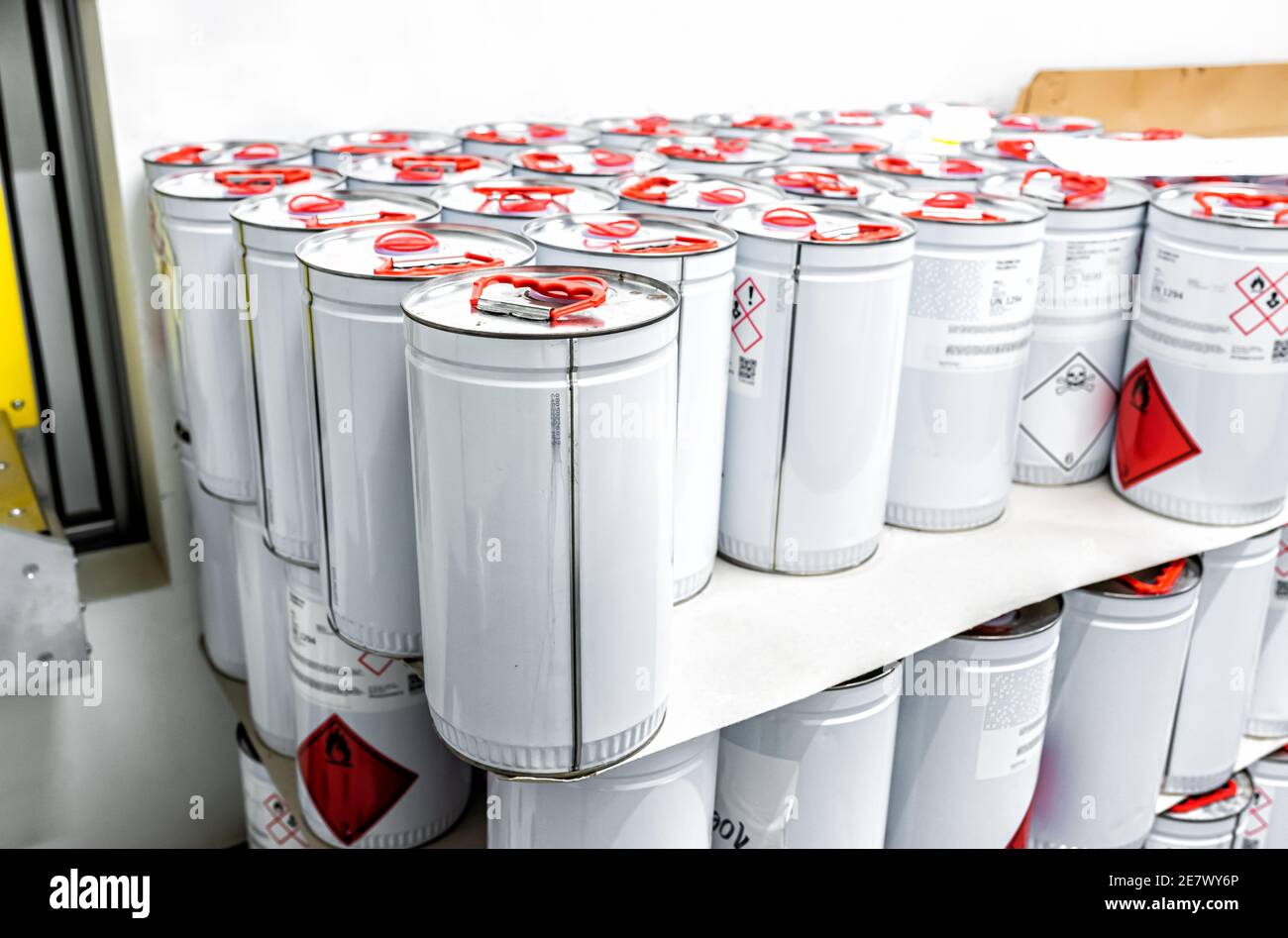 Metal tin containers for storing chemicals, chemistry background Stock ...