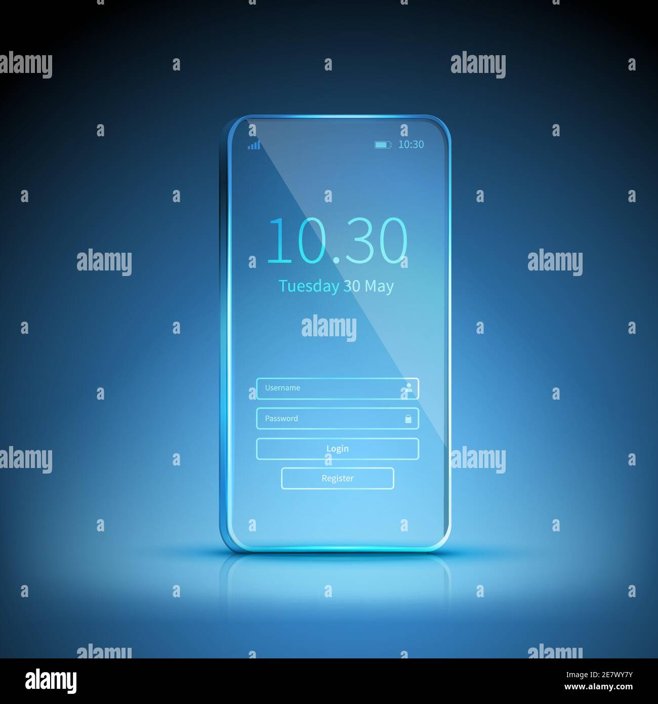 Blue transparent smartphone image swiched on and waiting for ...