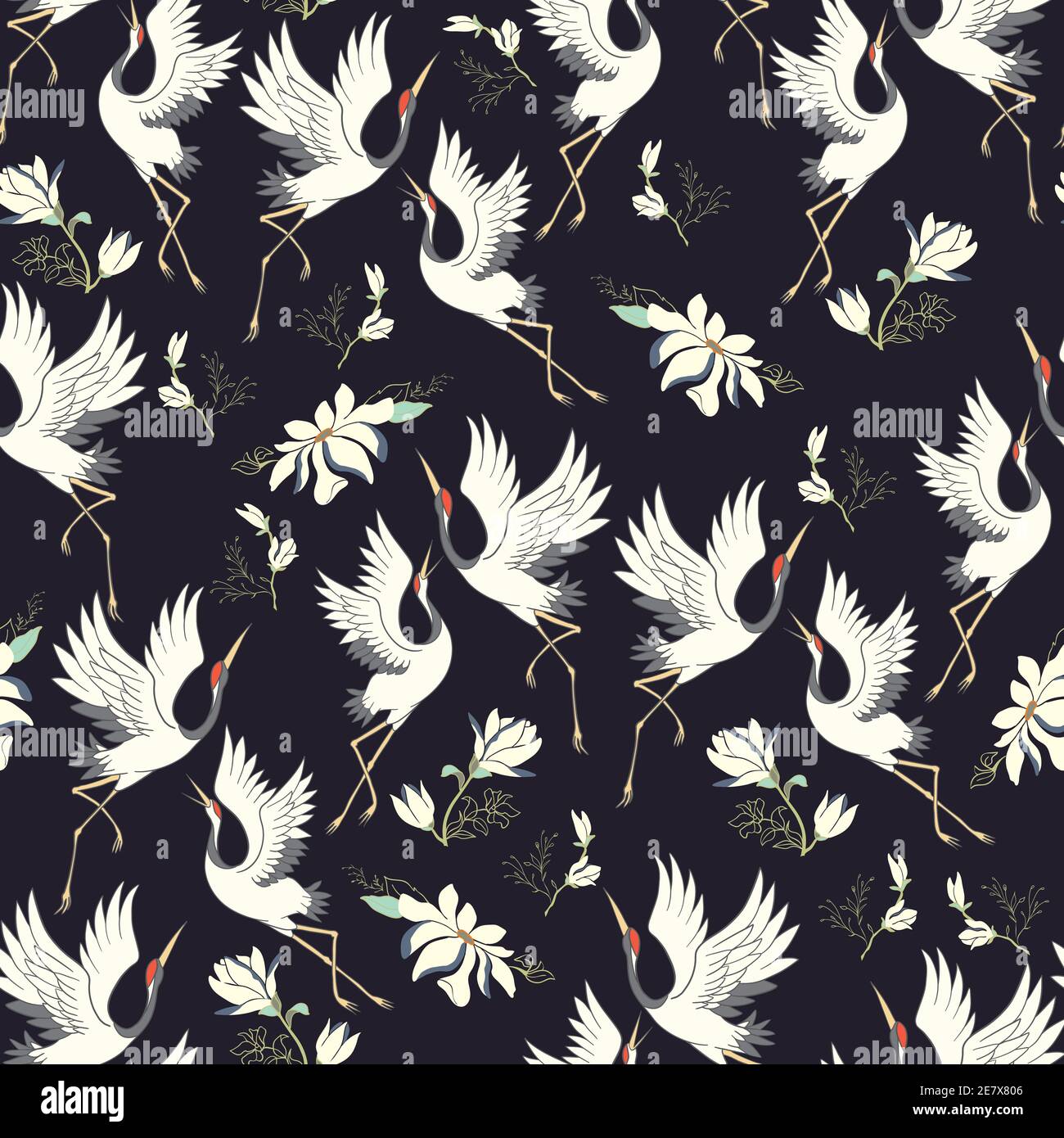 crane, pattern, vector illustration flying bird flower Stock Vector ...