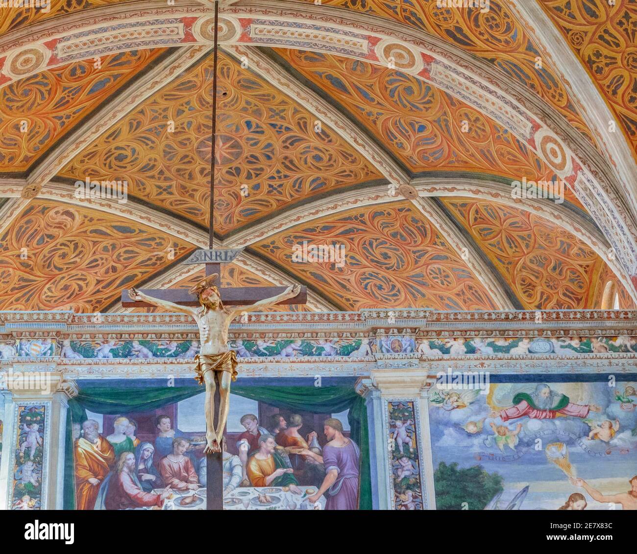details of the beautiful frescoed ceiling of the ancien basilica San ...