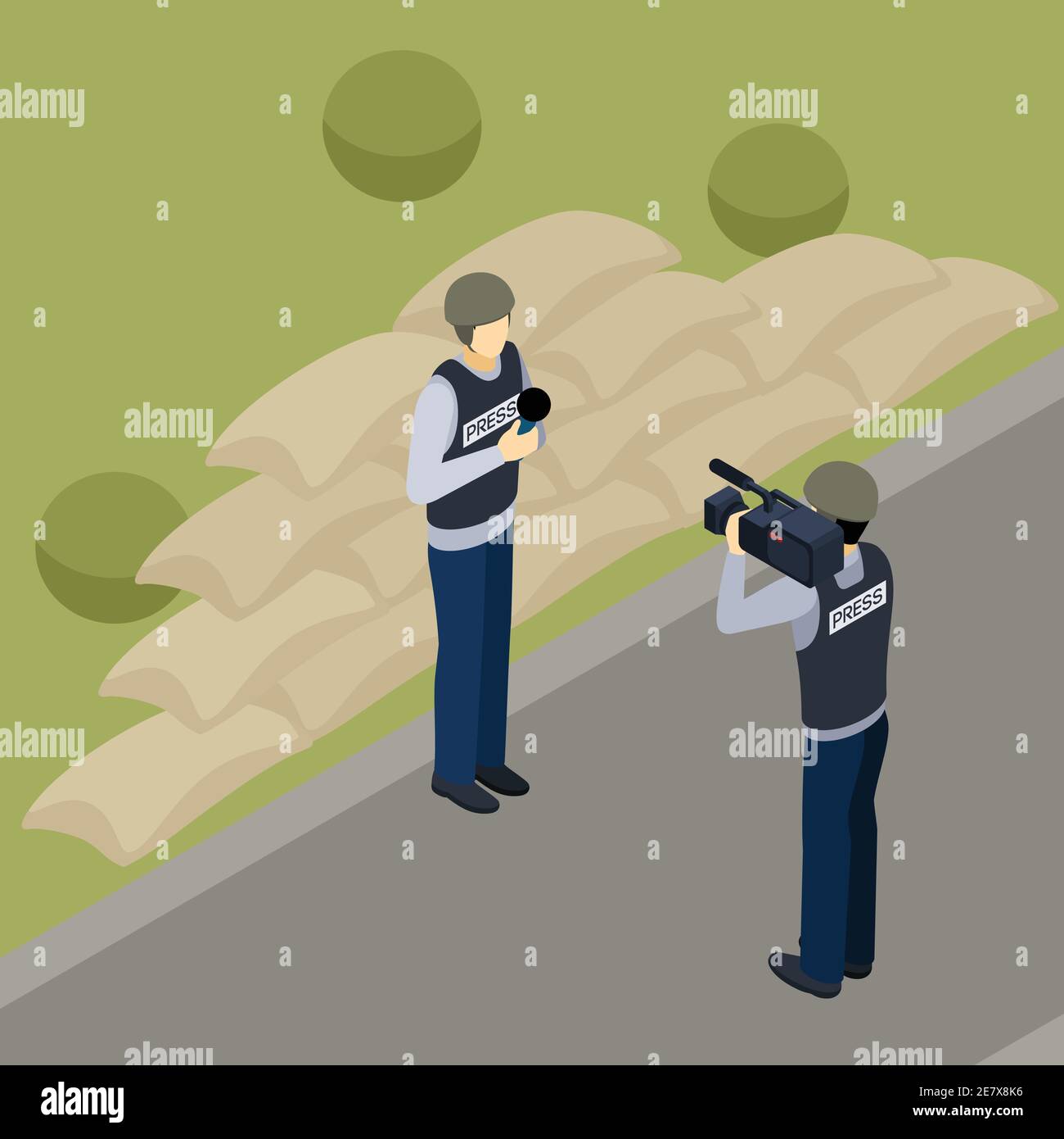 Journalist reporter and professional cameraman operator outdoor in the ...