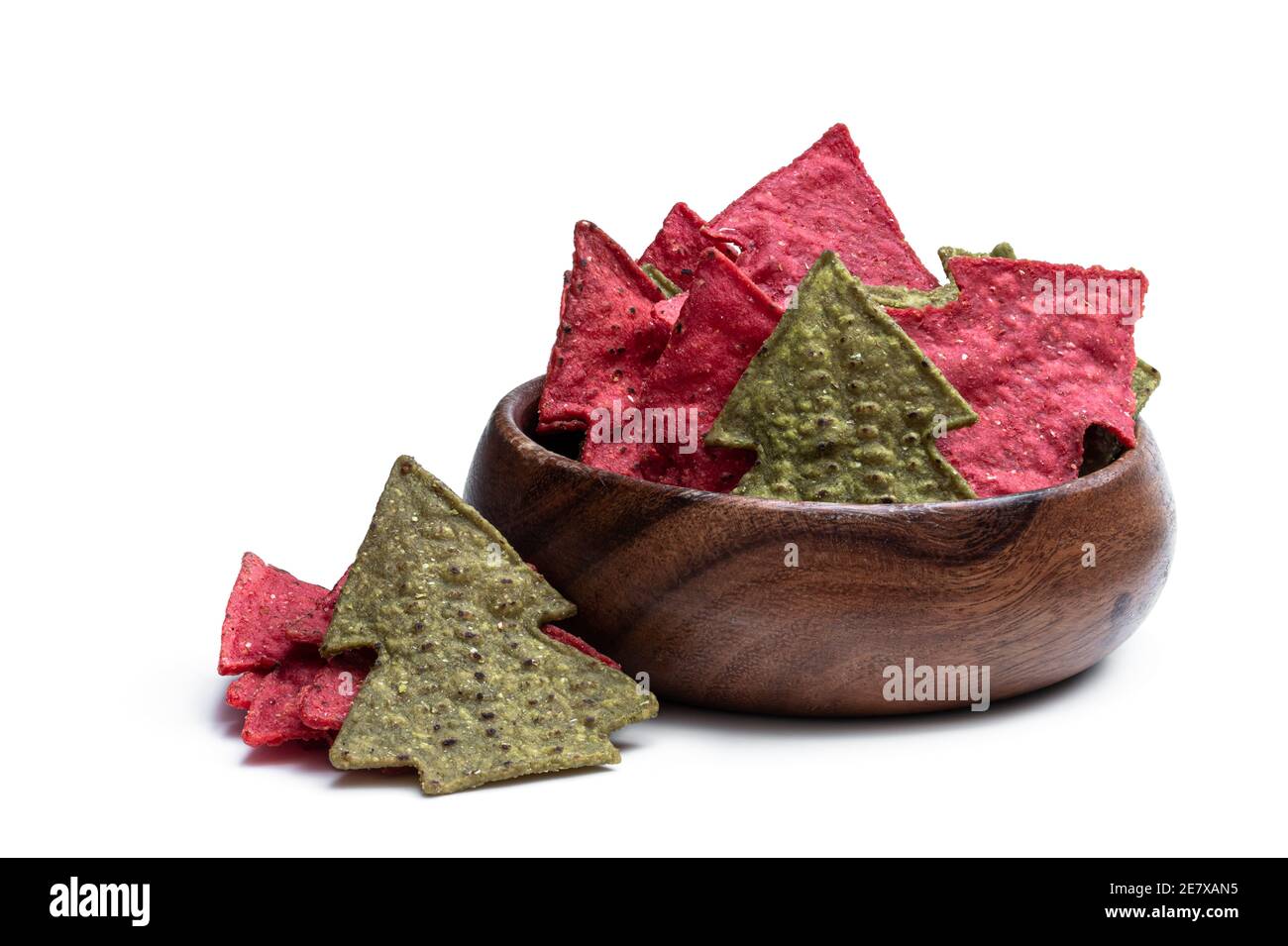 Christmas tree shapes tortilla corn crisps on black stone background ...