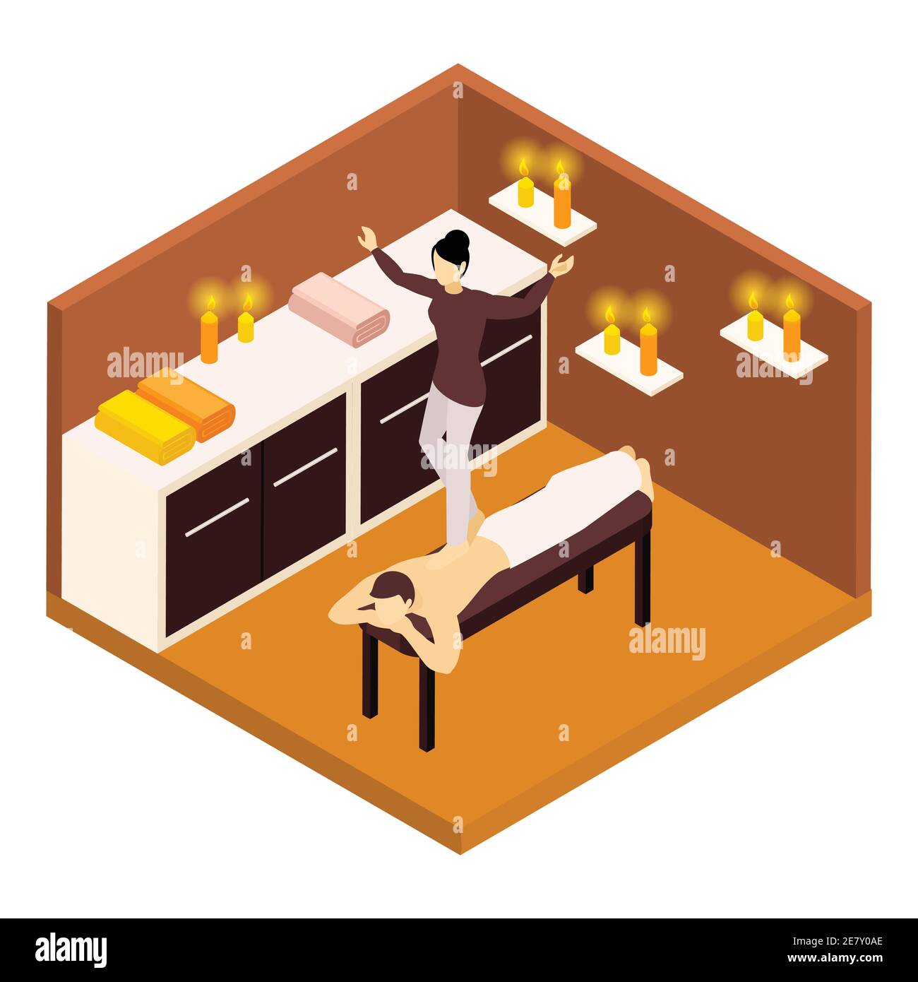 Back leg massage with aroma candles and towels isometric vector ...